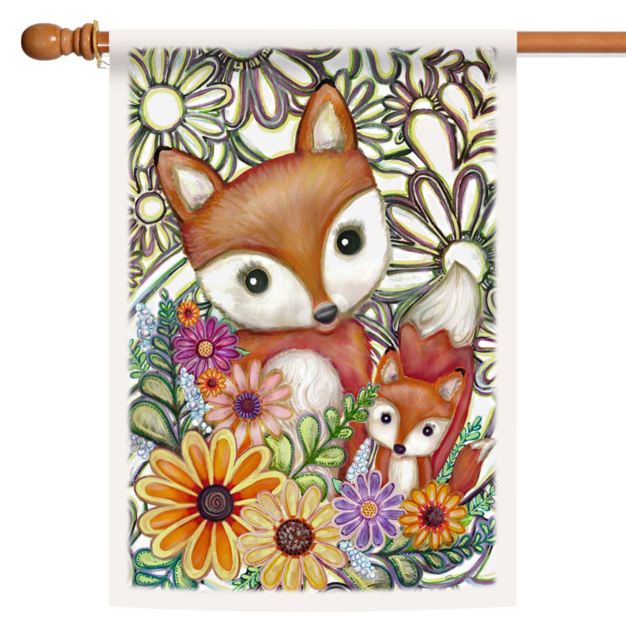 Toland Home Garden Flower Fox Floral Fox Flag Double Sided 28x40 Inch ...