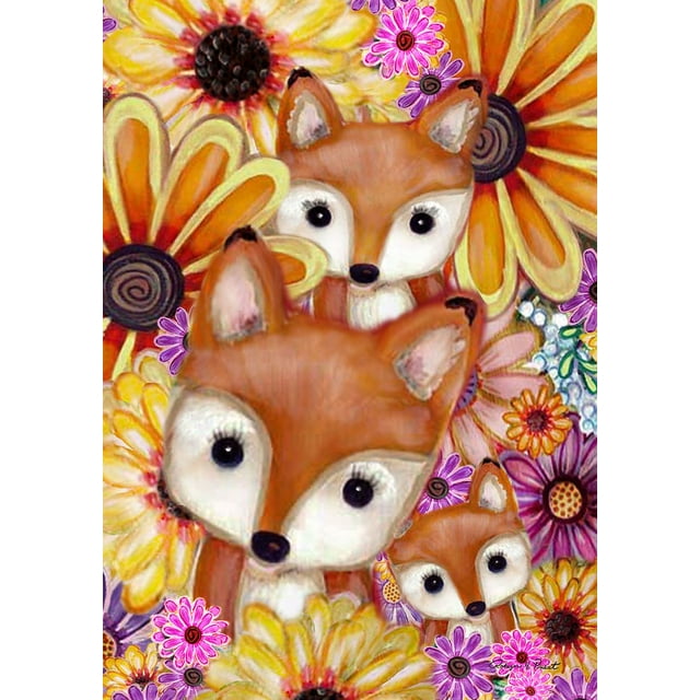 Toland Home Garden Fox Family Flower Fox Flag Double Sided 12x18 Inch ...