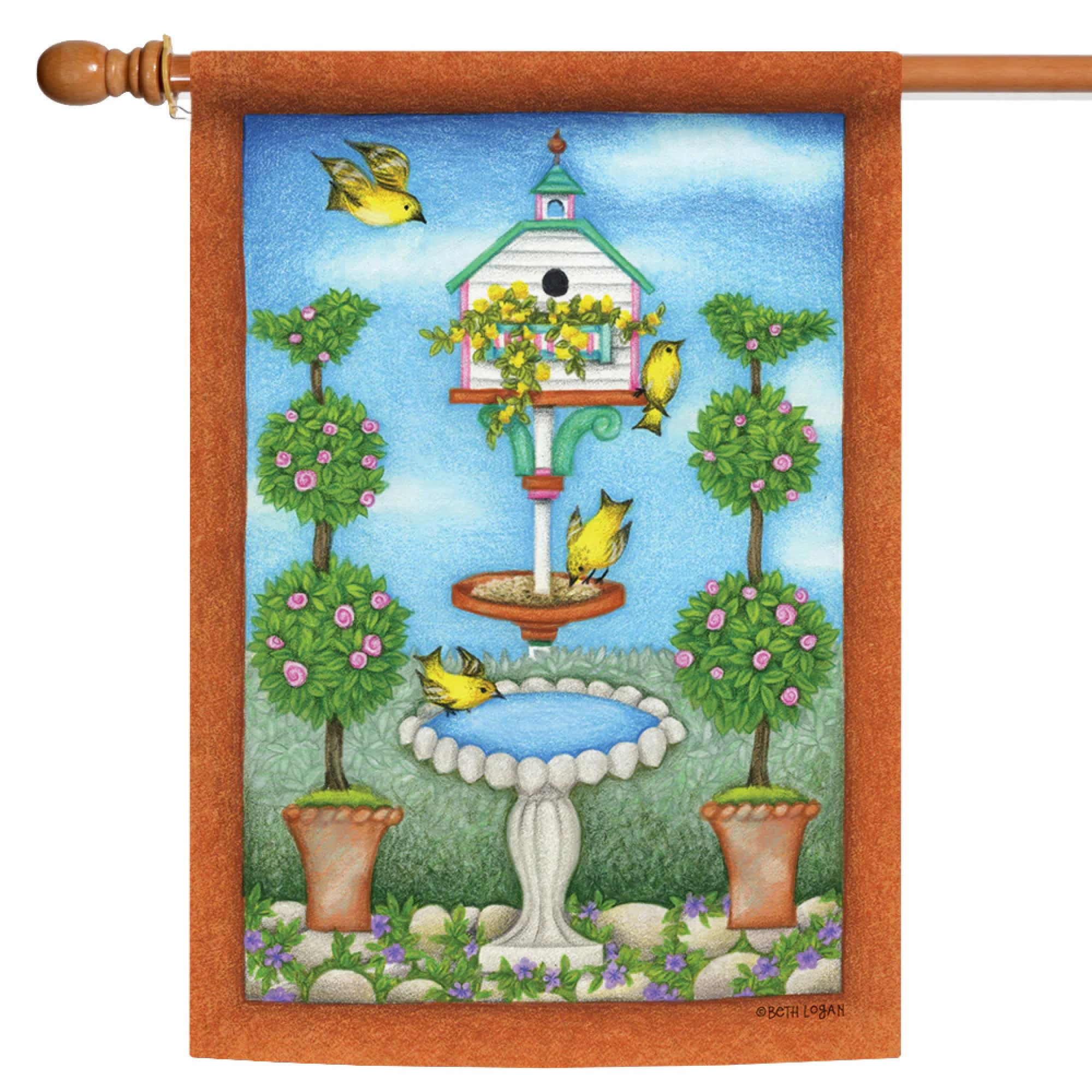 Toland Home Garden Gold Finch Birdhouse Bird Flower Flag Double Sided ...