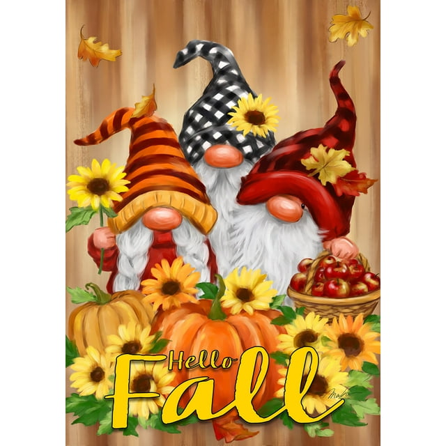 Toland Home Garden Hello Fall Gnomes Fall Flag Double Sided 28x40 Inch ...