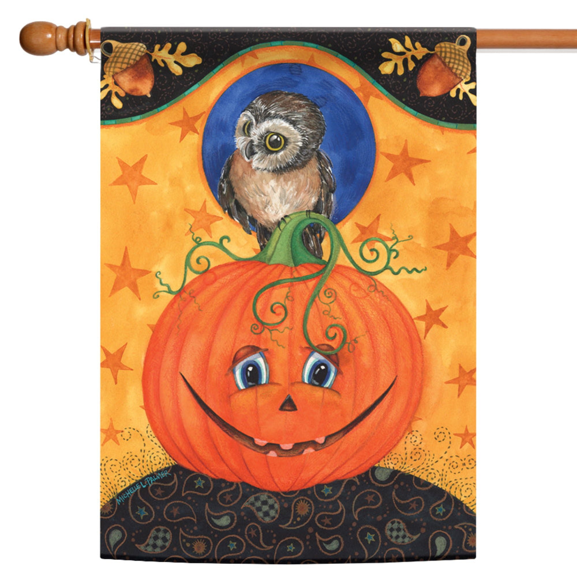 Toland Home Garden Owl-kin Jack O Lantern Halloween Flag Double Sided ...