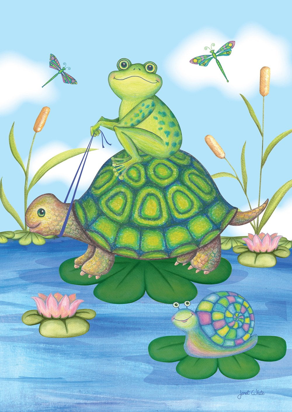 Toland Home Garden Pond Pals Turtle Frog Flag Double Sided 12x18 Inch ...