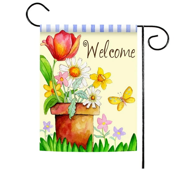Toland Home Garden Potted Welcome Flower Spring Flag Double Sided 12x18 ...