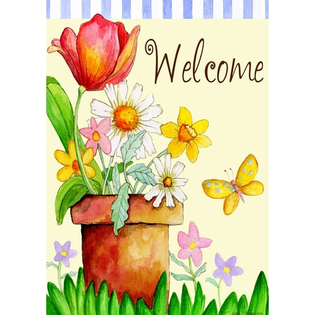 Toland Home Garden Potted Welcome Flower Spring Flag Double Sided 12x18 ...