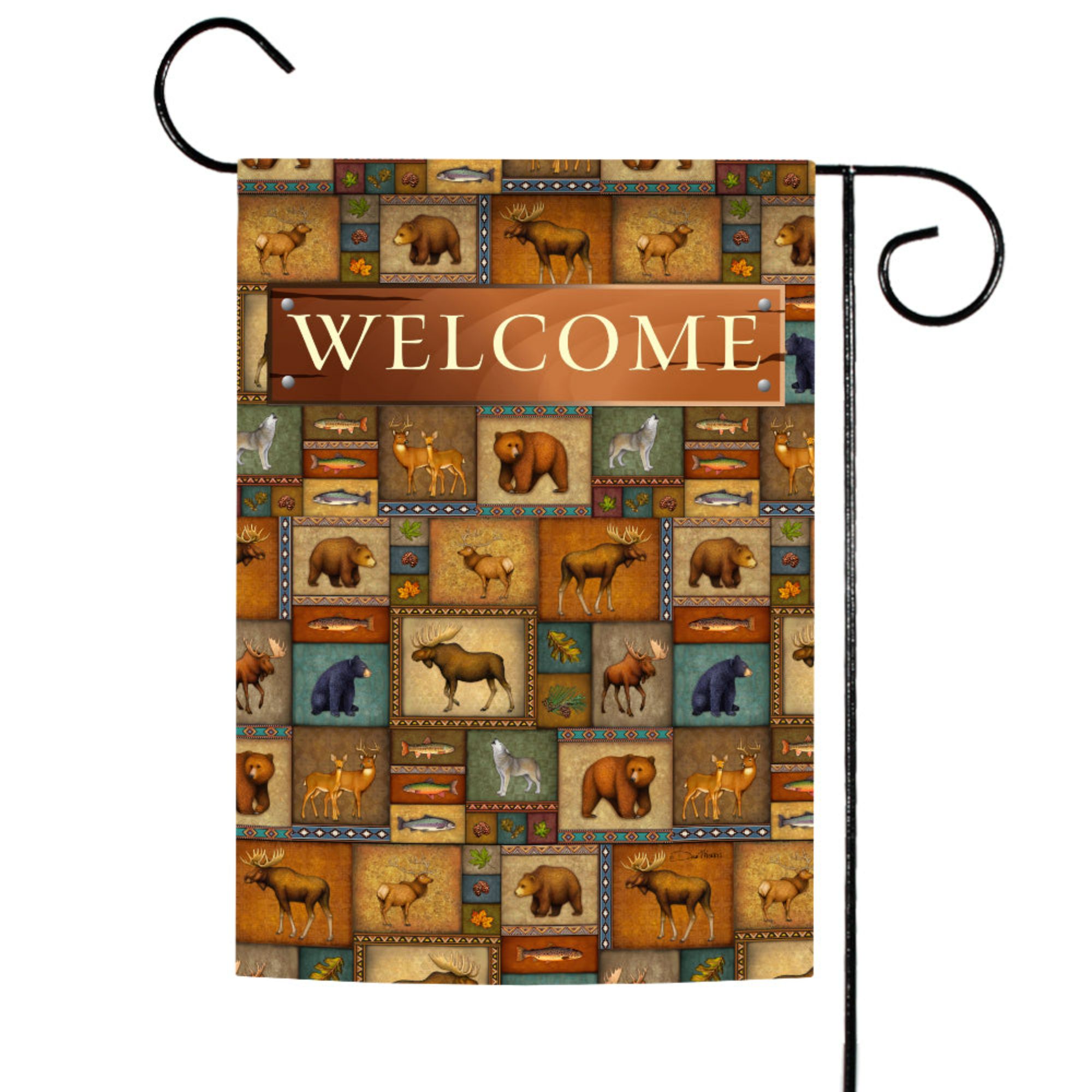 Toland Home Garden Blue and Brown Quilted Wilderness "WELCOME" Outdoor ...