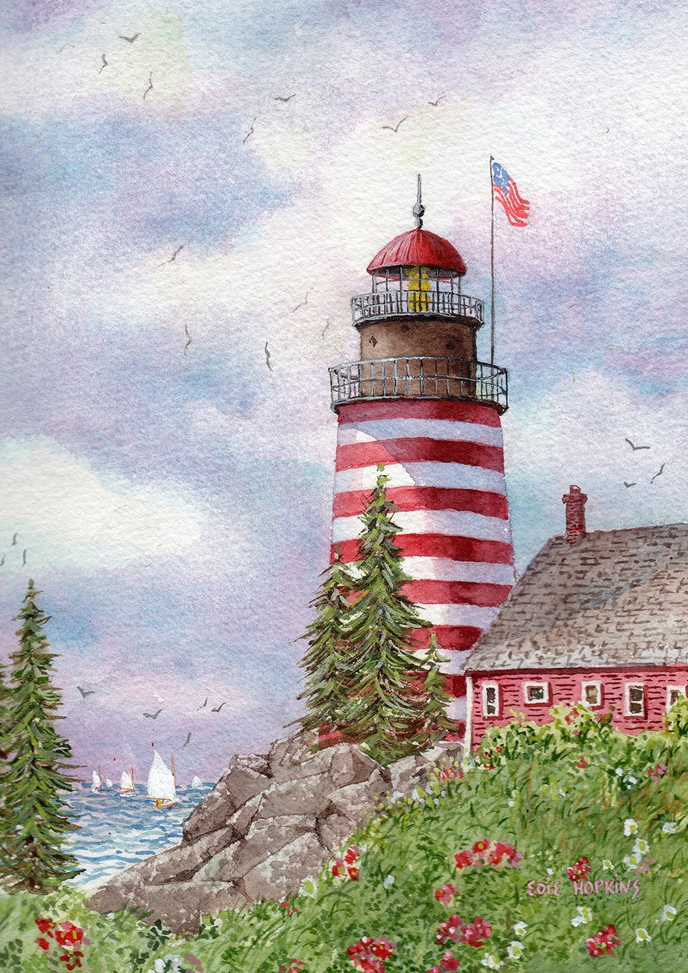 Toland Home Garden Quoddy on the Narrows Ocean Lighthouse Flag Double ...