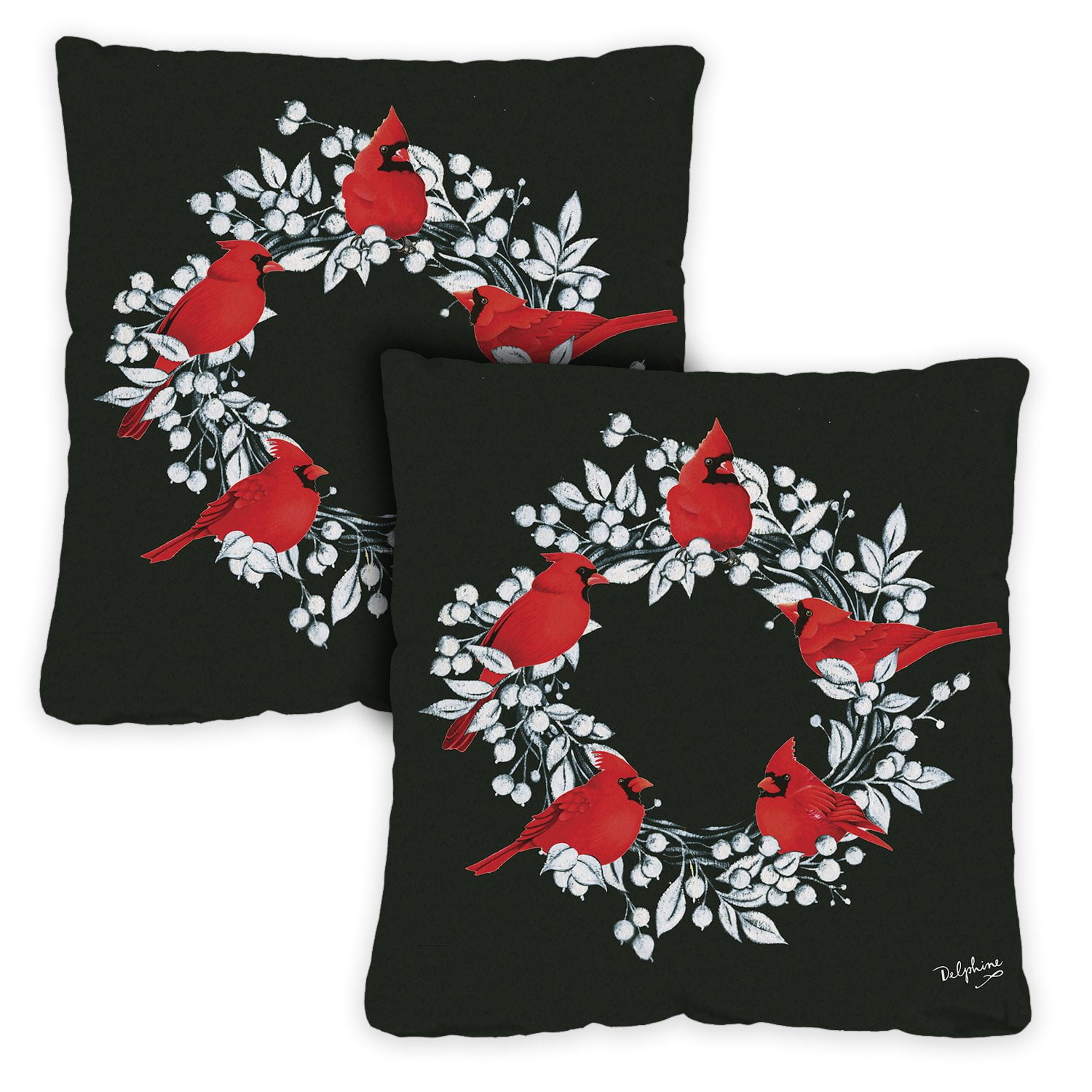 Toland Home Garden Set of 2 Cardinal Wreath Winter Pillow Covers 18x18 ...