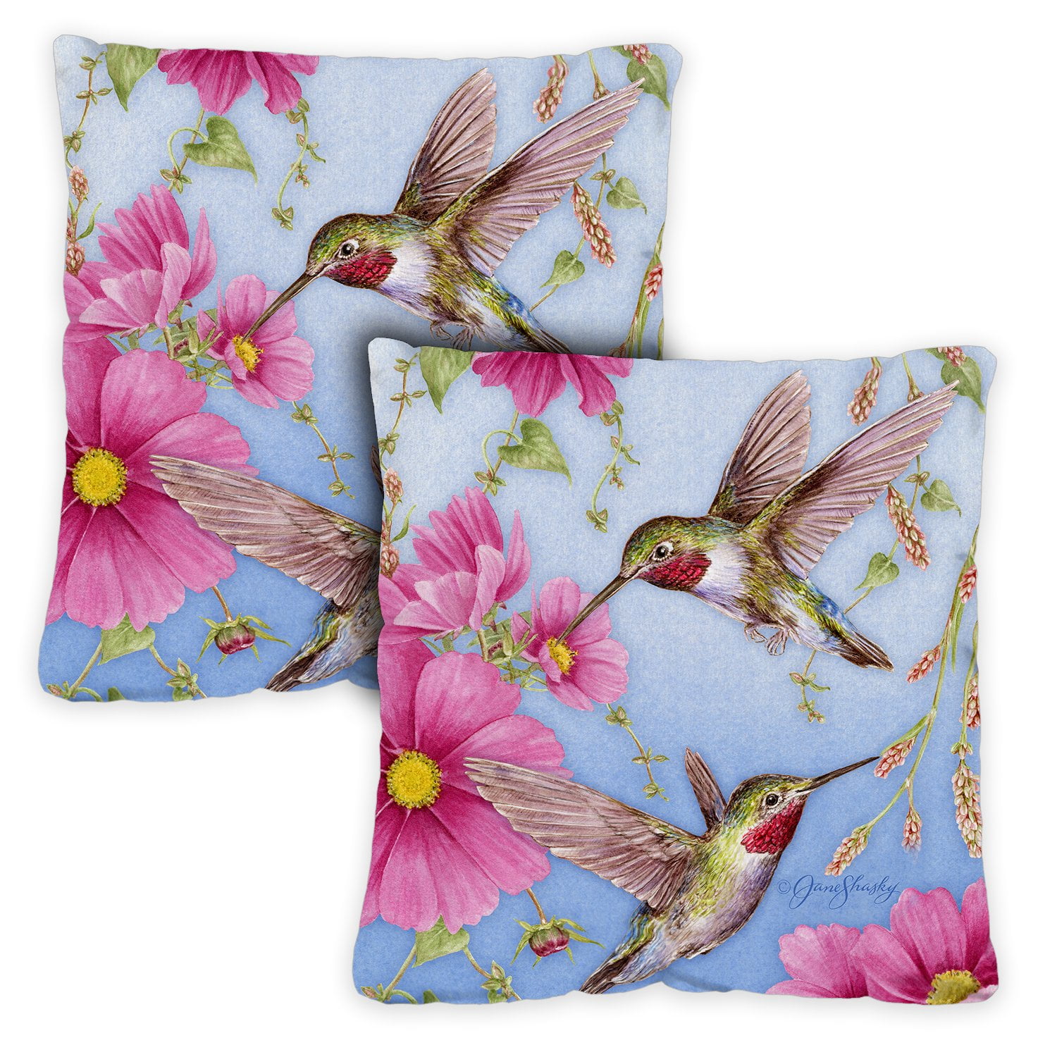Toland Home Garden Set of 2 Hummingbirds with Pink Spring Pillow Covers ...