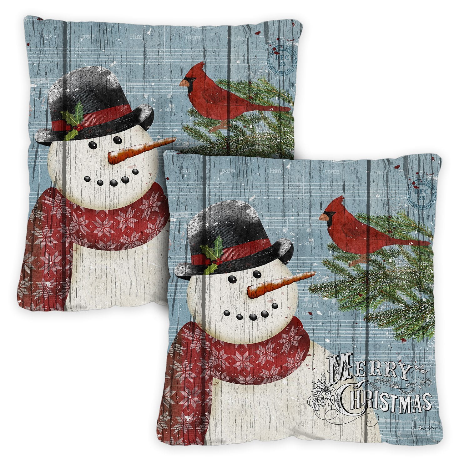 Toland Home Garden Set of 2 Joy To The World Snowman Winter Pillow ...