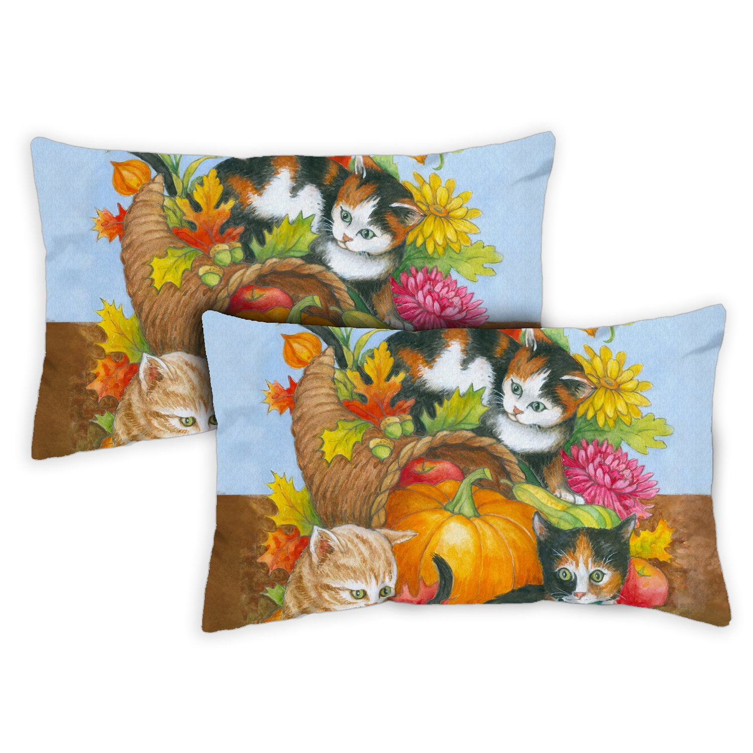 Toland Home Garden Set of 2 Kitten Cornucopia Fall Pillow Covers 12x18 ...