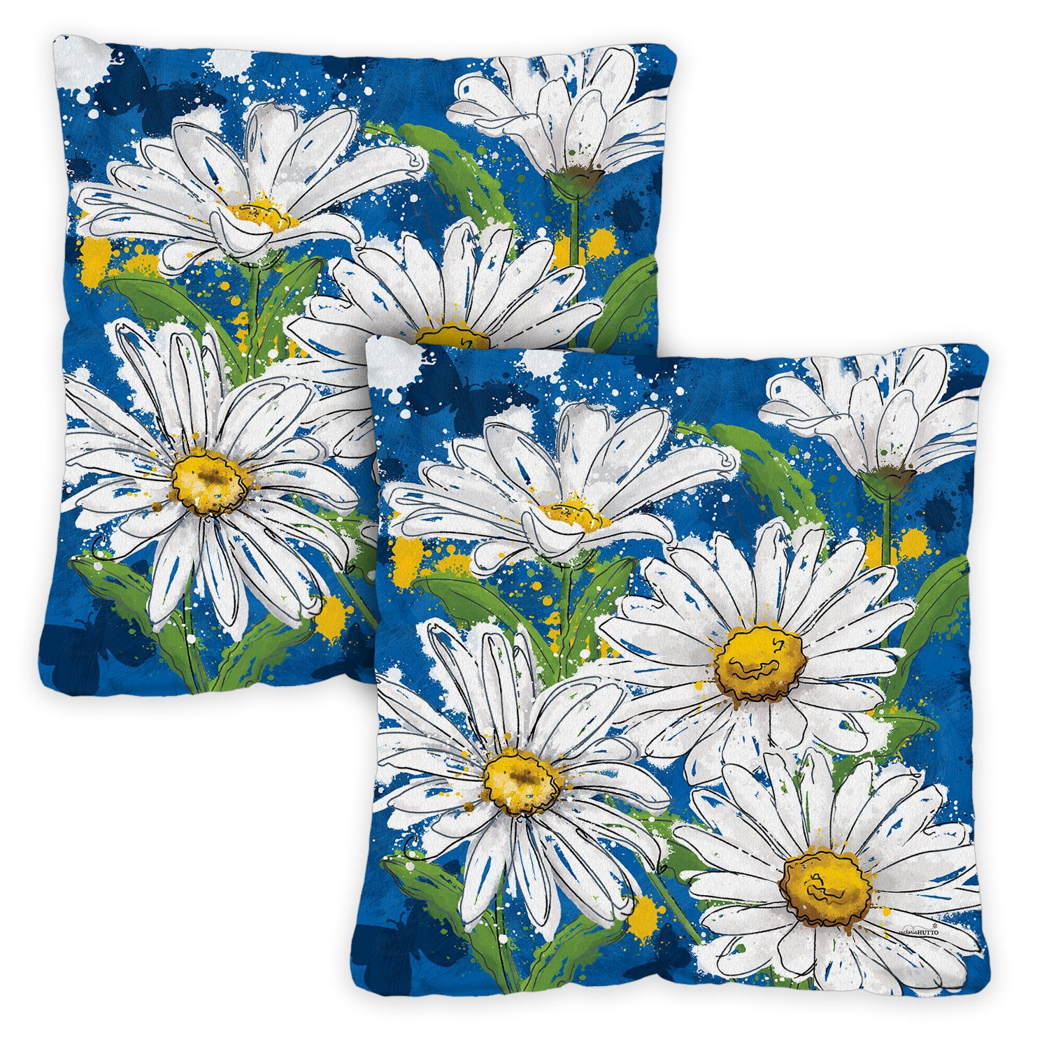 Toland Home Garden Set of 2 Painted Daisies Spring Pillow Covers 18x18 ...