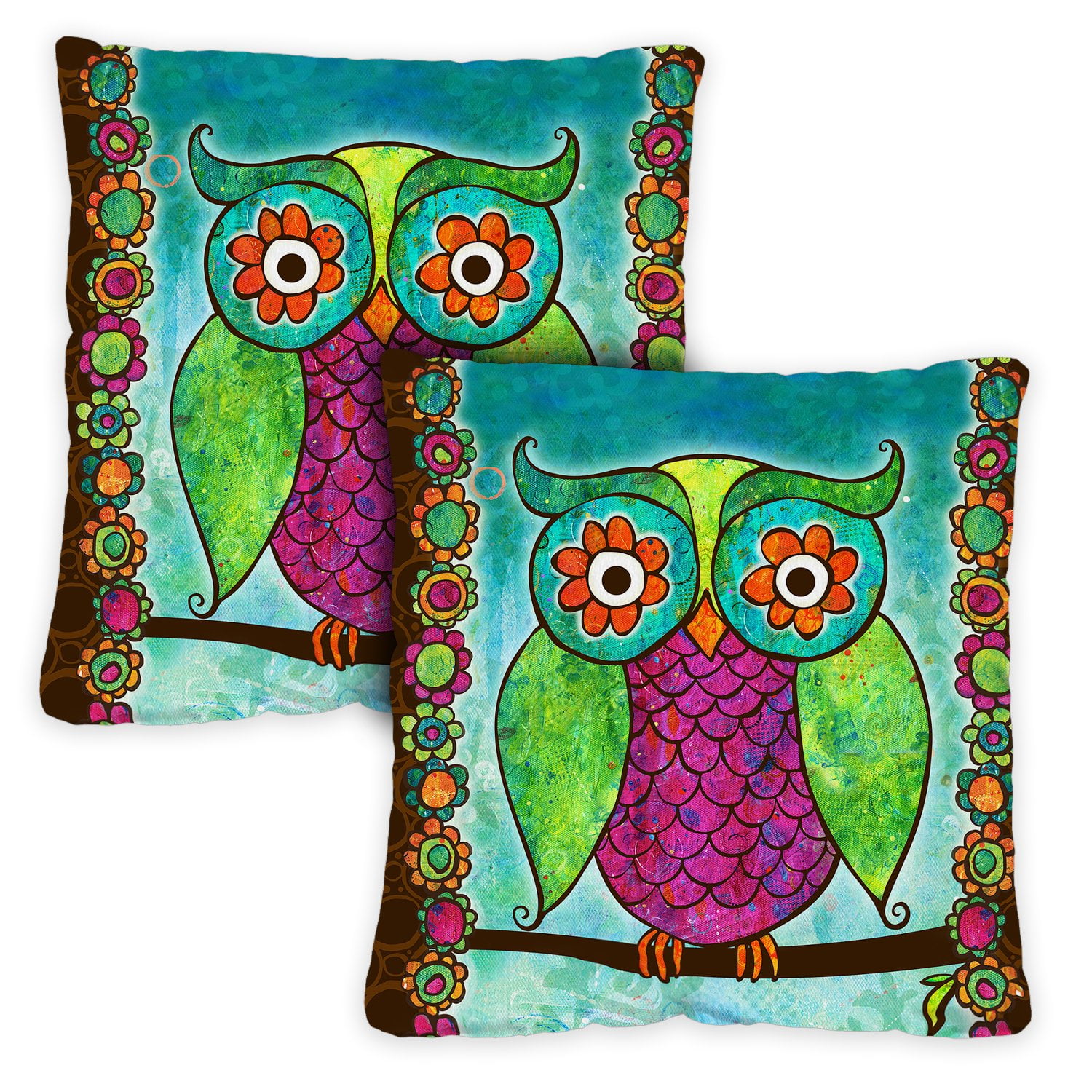 Toland Home Garden Set of 2 Rainbow Owl Bird Pillow Covers 18x18 Inch ...