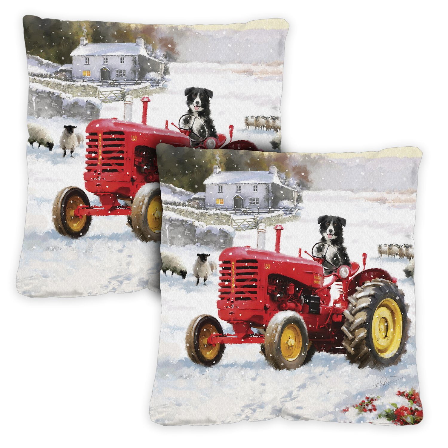 Toland Home Garden Set of 2 Tractor Dog Winter Pillow Covers 18x18 Inch ...