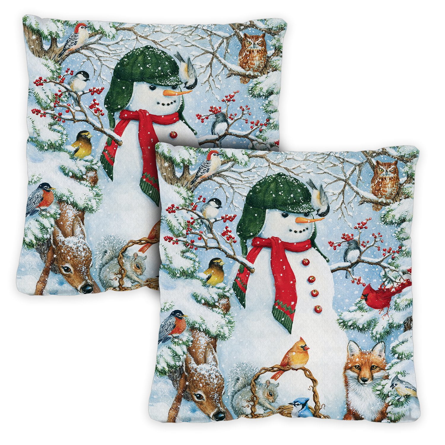 Toland Home Garden Set of 2, 18x18 Inch Woodland Snowman Winter Pillow ...