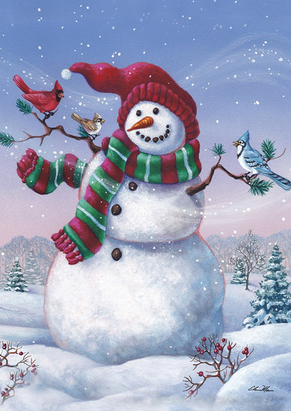 Toland Home Garden Snowy Birdy Buddy Snowman Winter Flag Double Sided ...