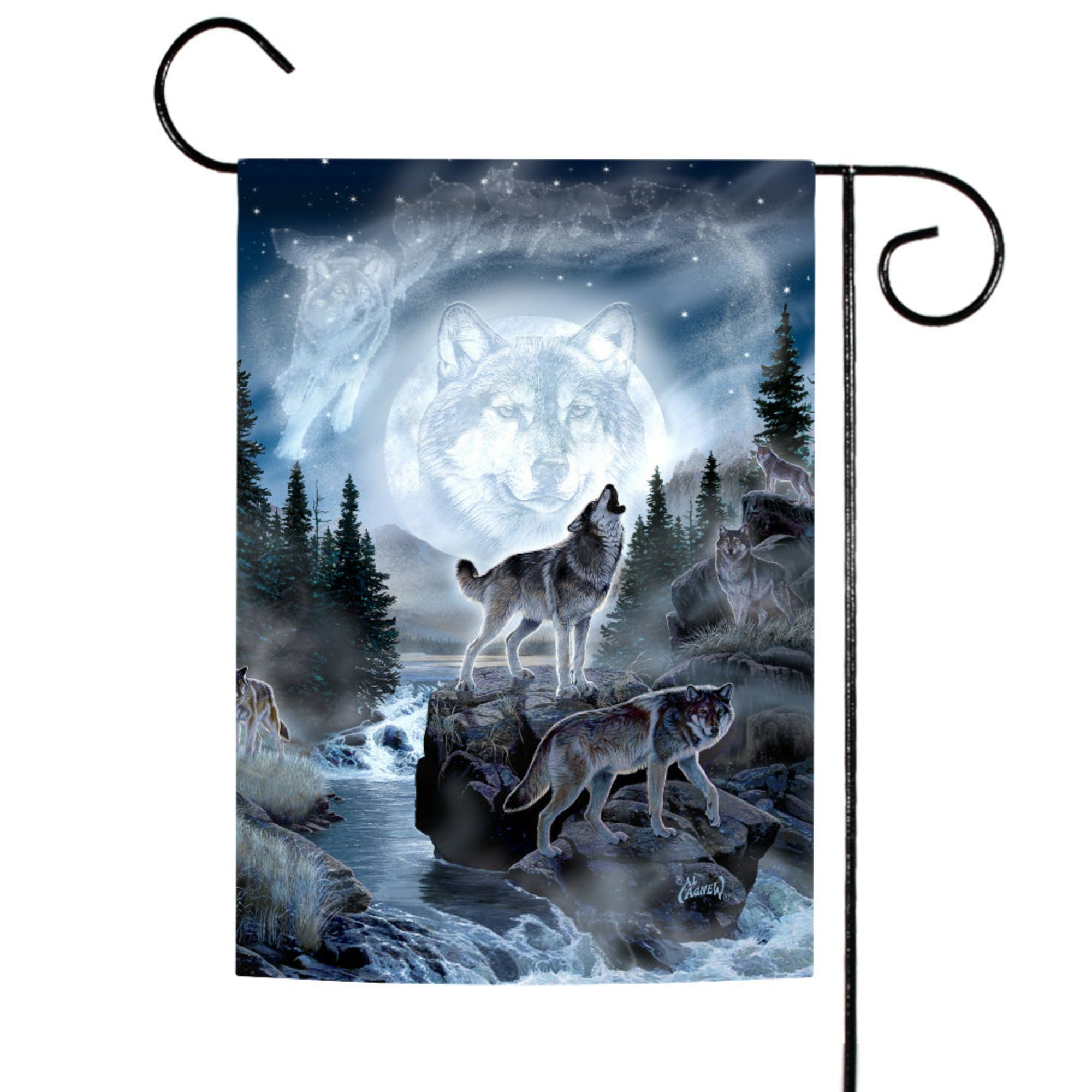 Toland Home Garden Spirit Wolves Full Moon Wolf Flag Double Sided 12x18 ...