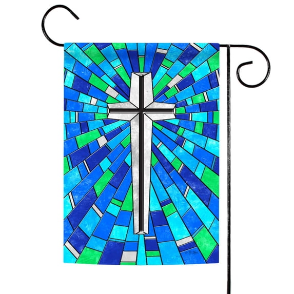 Toland Home Garden Stained Glass Cross Christian Flag Double Sided ...