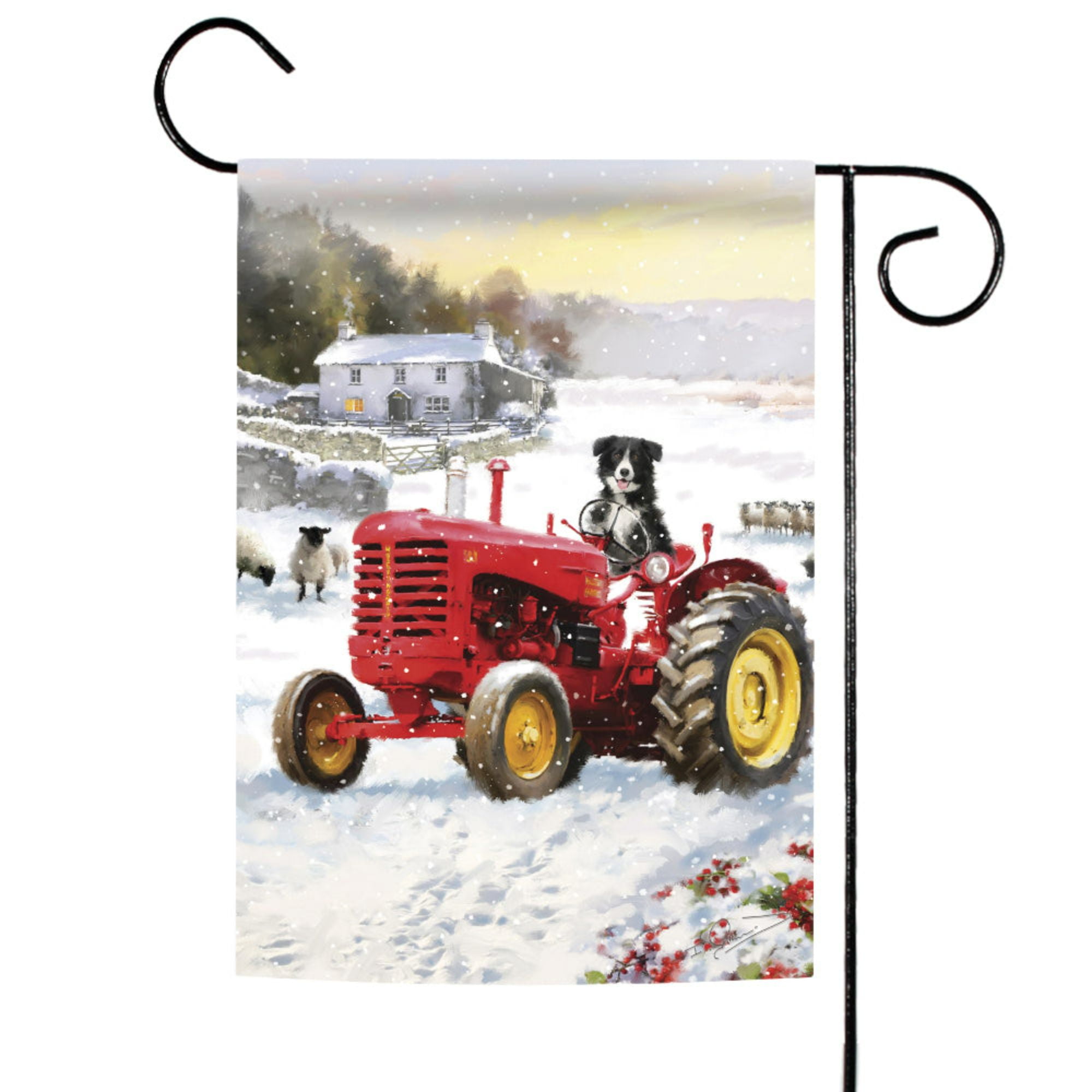 Toland Home Garden Tractor Dog Winter Flag Double Sided 12x18 Inch ...
