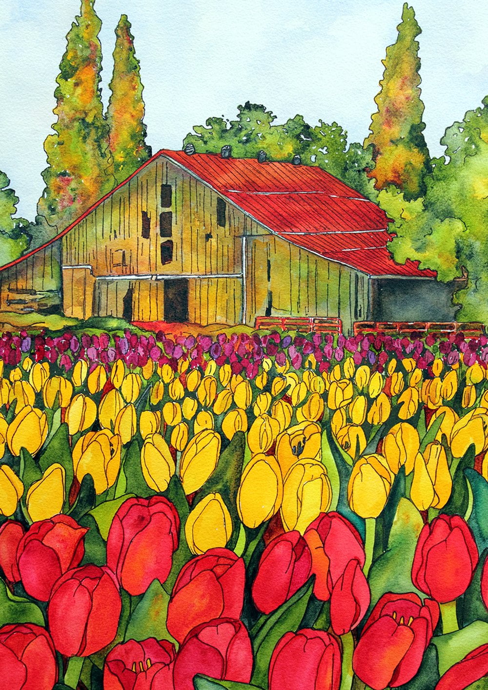 Toland Home Garden Tulip Barn Field Flower Flag Double Sided 12x18 Inch ...