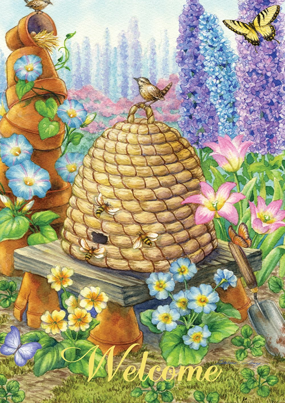 Toland Home Garden Welcome Bee Hive Birdies Bees Welcome Flag Double ...