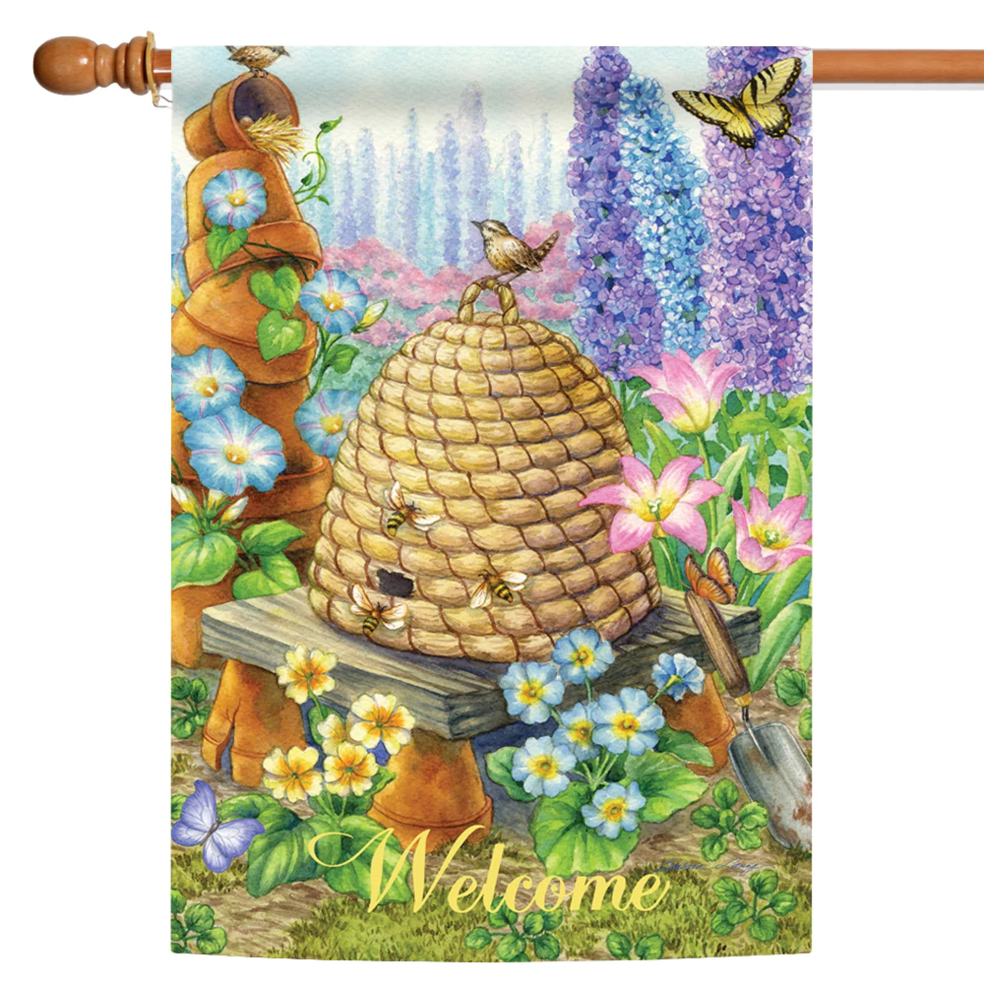 Toland Home Garden Welcome Bee Hive Birdies Bees Welcome Flag Double Sided 28x40 Inch - Walmart.com