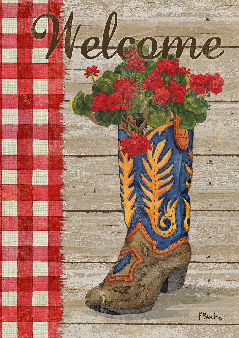 Toland Home Garden Welcome Boot Flower Welcome Flag Double Sided 12x18 ...