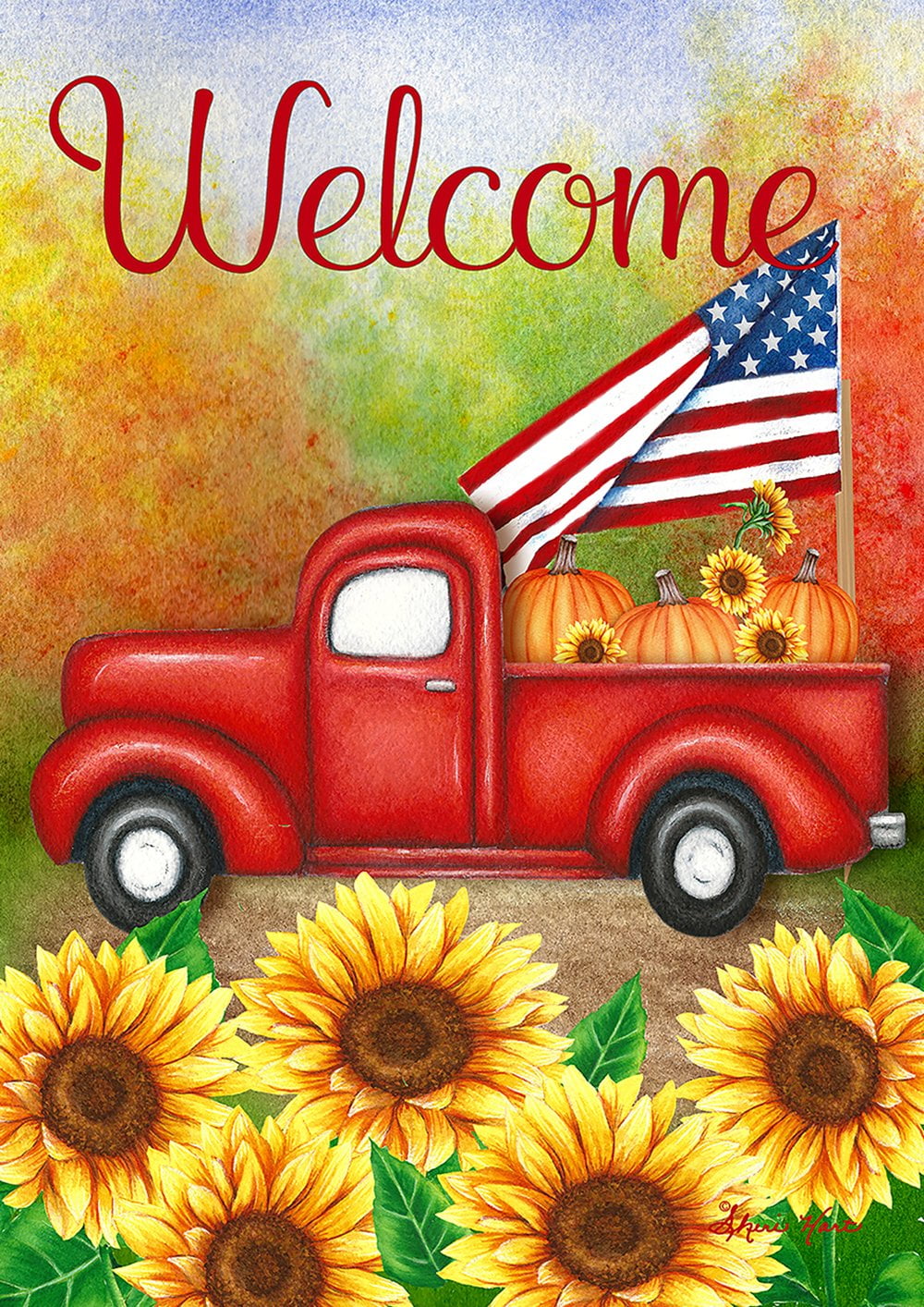 Toland Home Garden Welcome Harvest Truck Patriotic Fall Flag Double ...