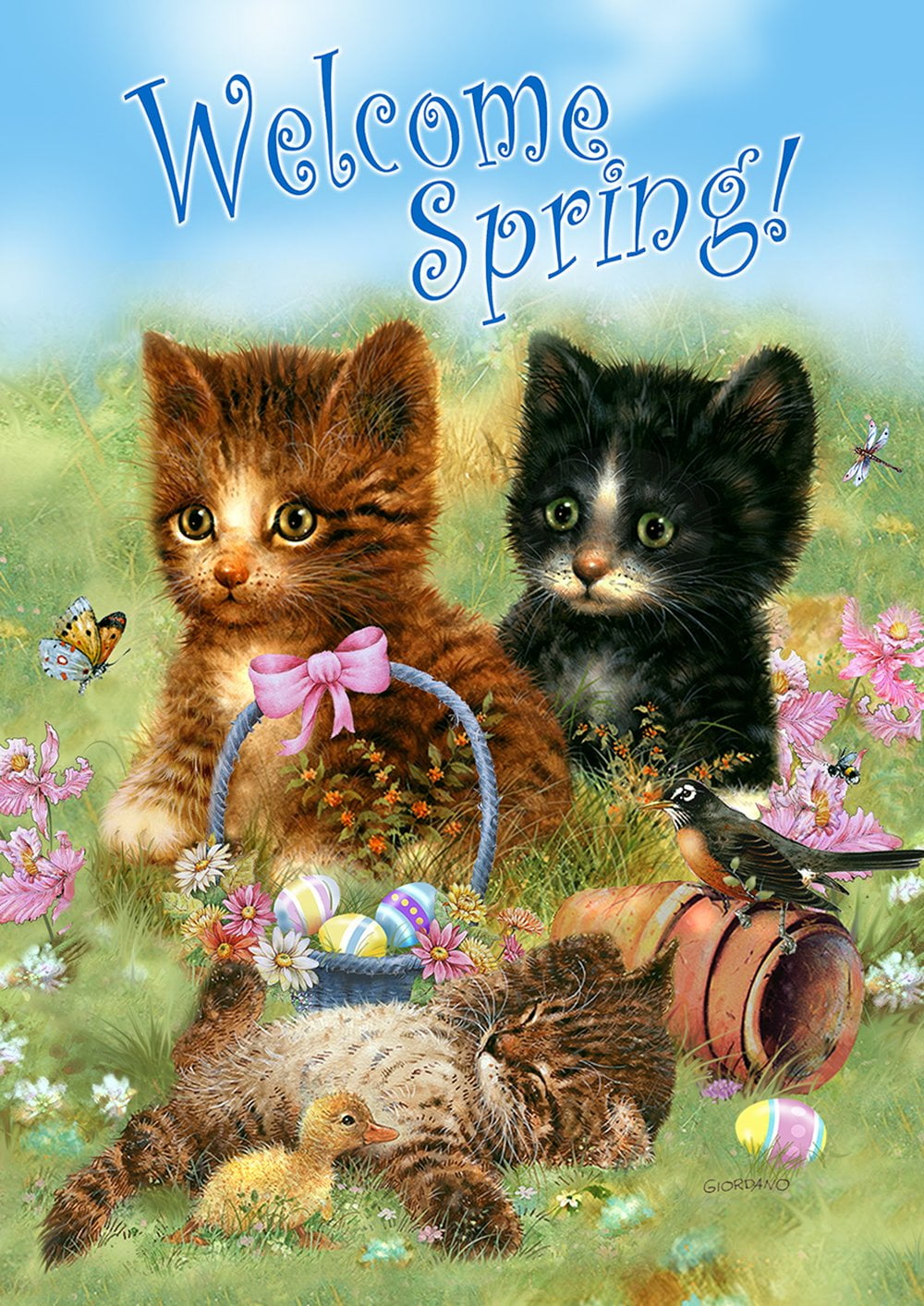 Toland Home Garden Welcome Spring Kittens Cat Spring Flag Double Sided ...