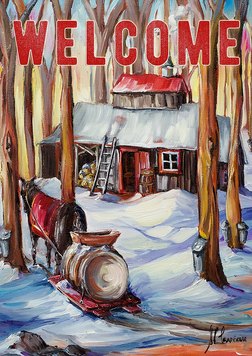 Toland Home Garden Winter Welcome Cottage Cabin Winter Flag Double ...