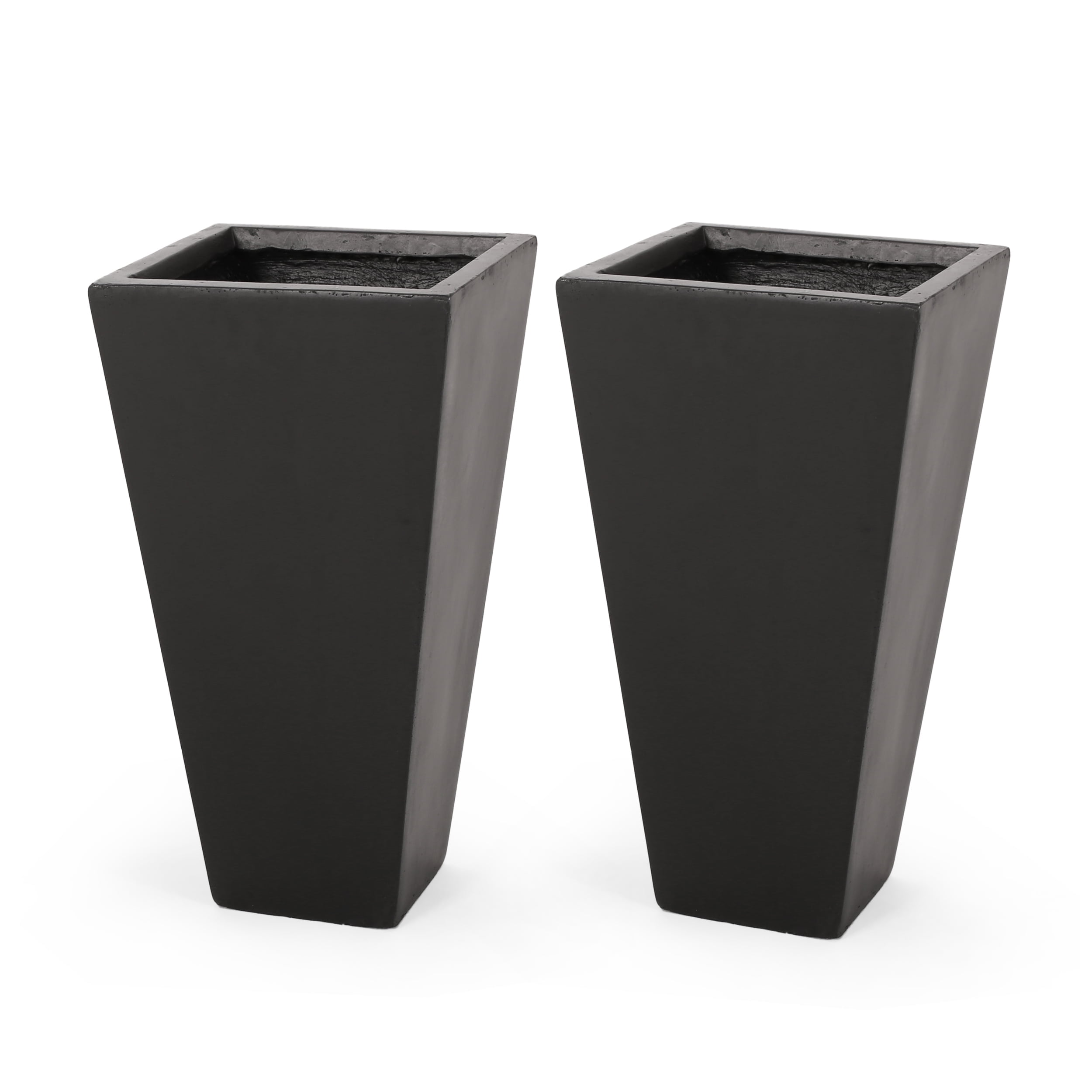 Toland Outdoor Modern Small Cast Stone Planters, Set of 2, Black ...