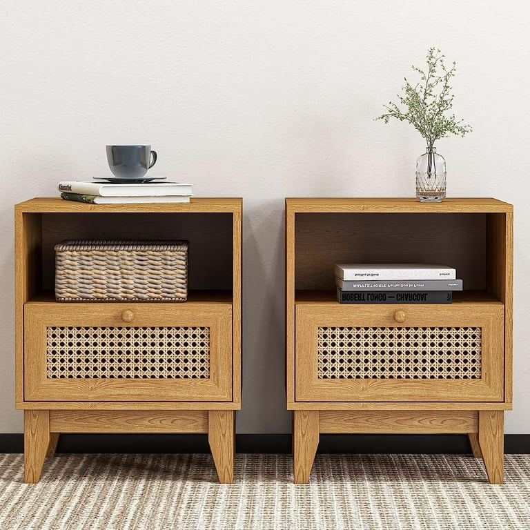Rattan nightstand with drawer store