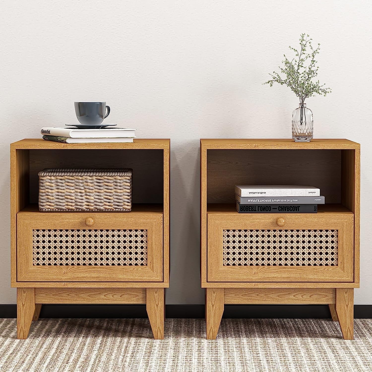 Tolead 2 Piece Woven Nightstands, Small Rattan Furniture, Eco-Friendly ...