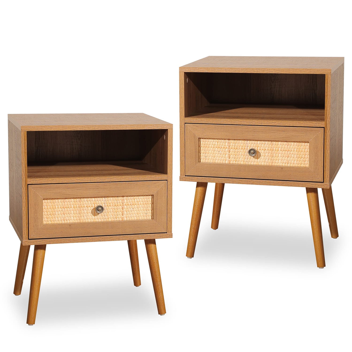 Tolead Modern 2pcs Bedside Nightstand Table with Handmade Rattan ...