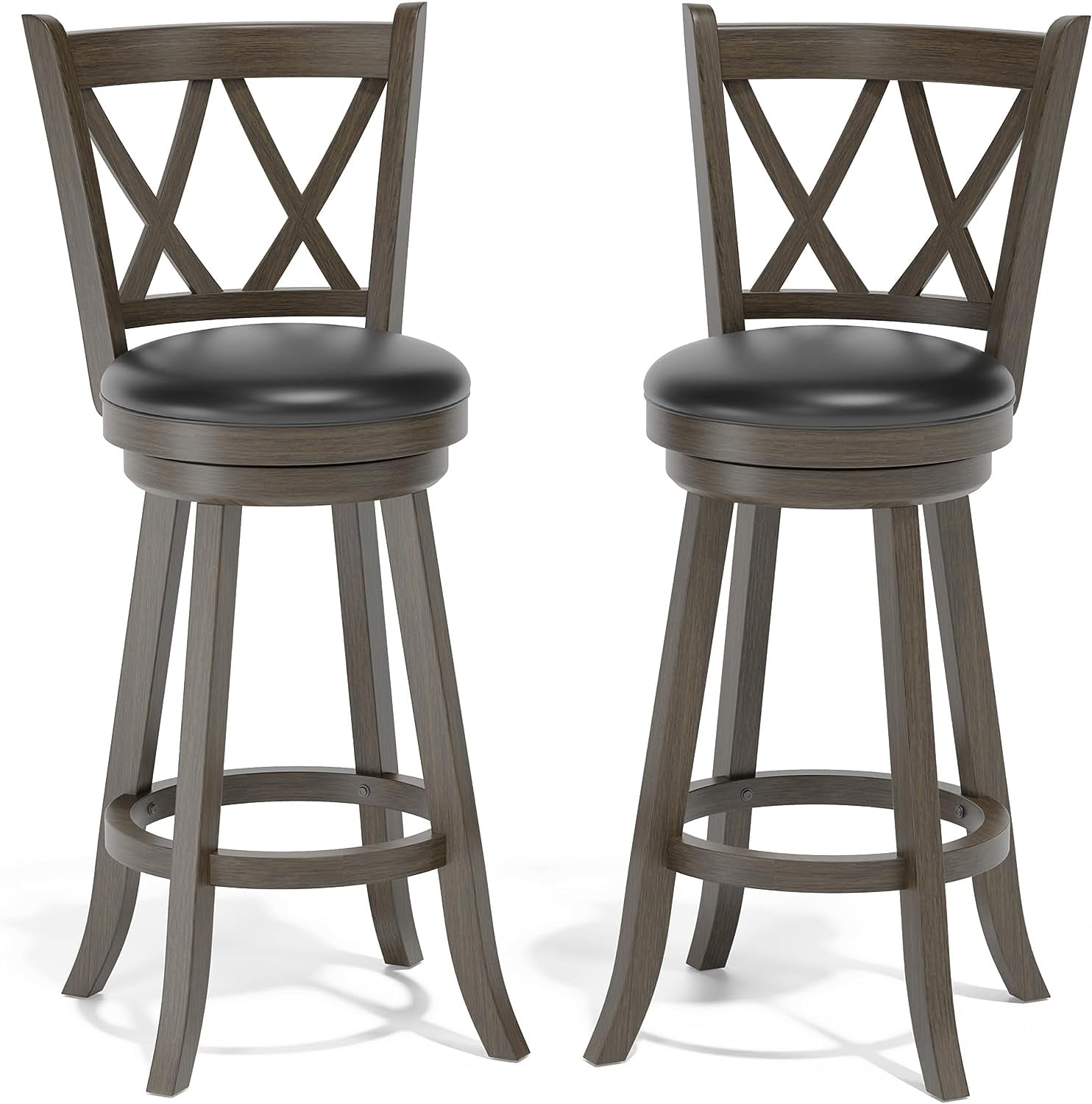 Tolead 2 Pieces 29" Swivel Bar Stools with PVC Cushioned Seat, Gray ...
