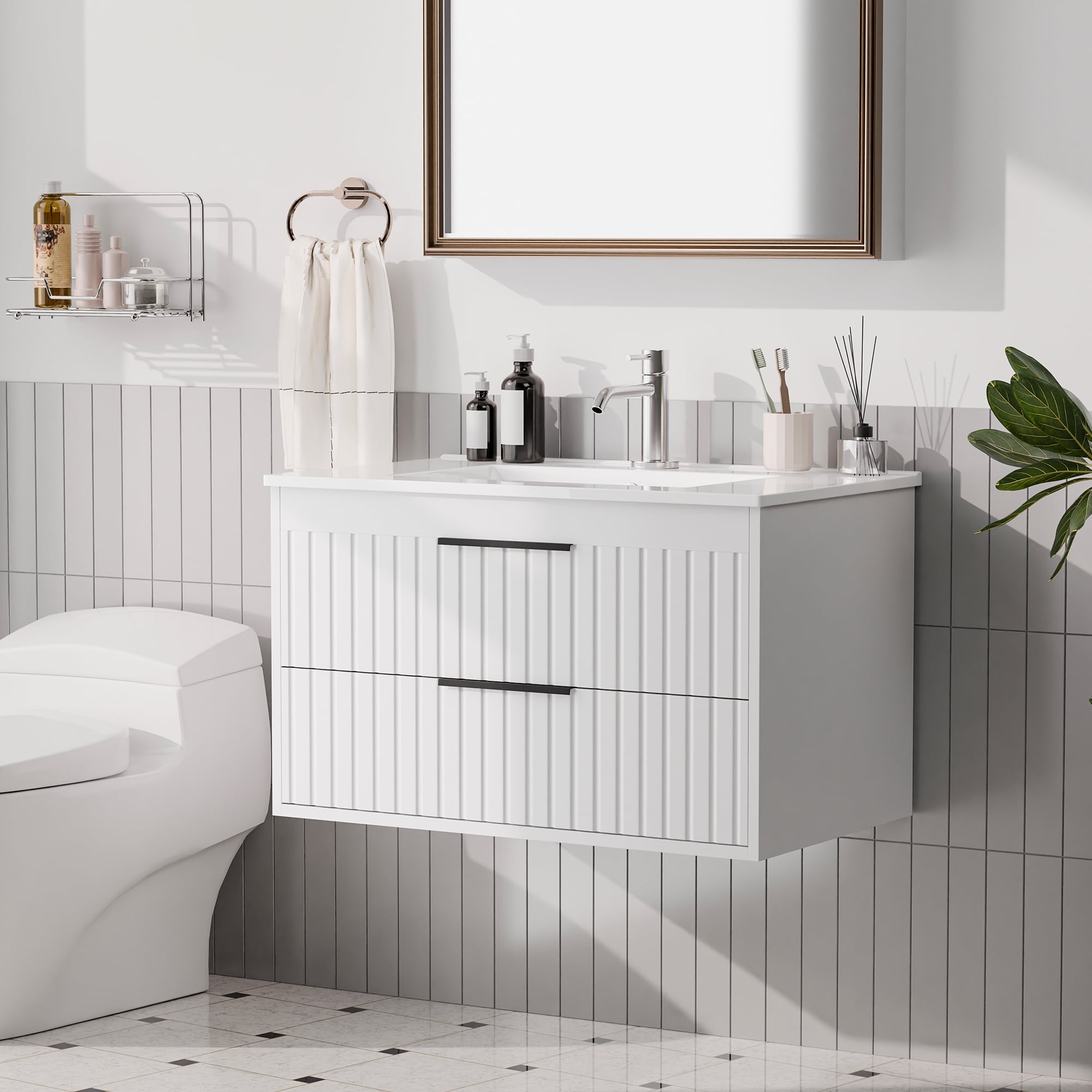 Tolead 30 inch Floating Bathroom Vanity with White Ceramic Sink and 2 ...