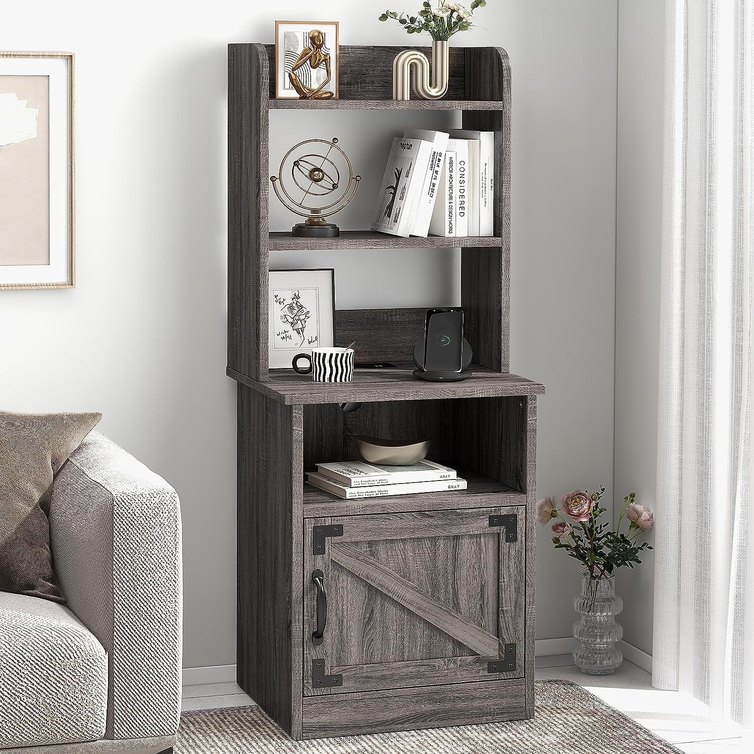 "Tolead Tall 47"" Bedroom Nightstand with Open Shelf, Charging Station ...