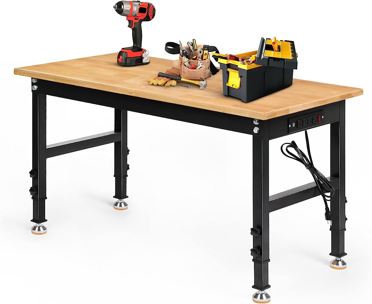 Tolead 48" Heavy-Duty Adjustable Workbench with Power Outlets, Rubber ...