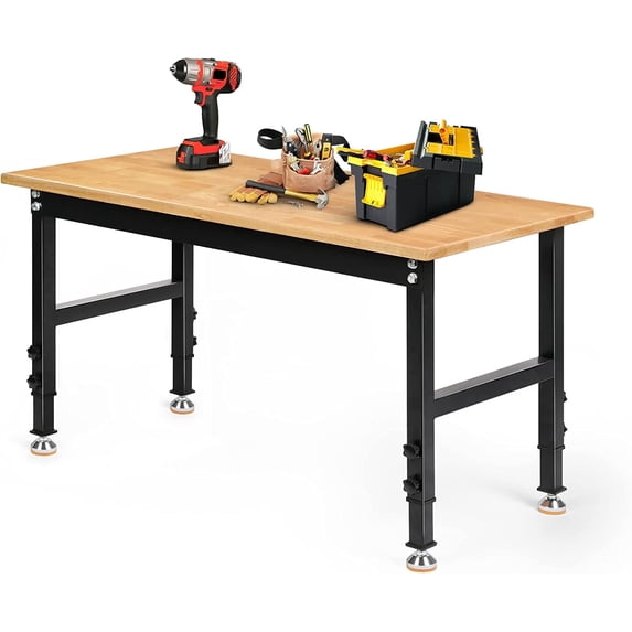 "Tolead 48"" Heavy-Duty Adjustable Oak & Steel Workbench, High Capacity ...