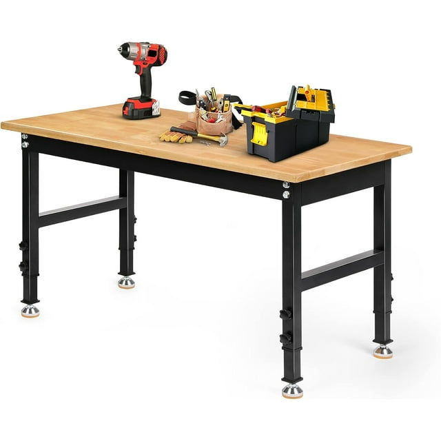 Tolead 48" Heavy-Duty Adjustable Workbench, Rubber Wood Shop Table ...