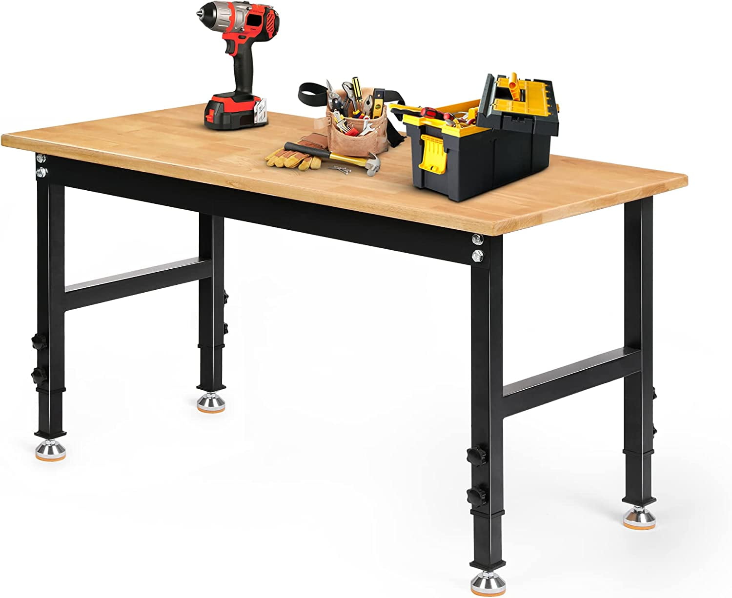 Tolead 48" Heavy-Duty Adjustable Workbench, Rubber Wood Shop Table ...