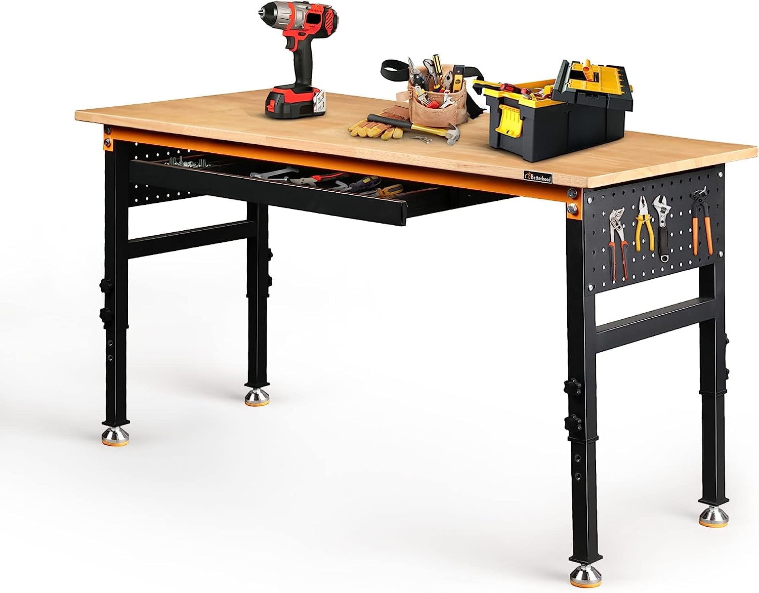 "Tolead 60"" Multipurpose Heavy-Duty Workbench, Adjustable Rubber Wood ...