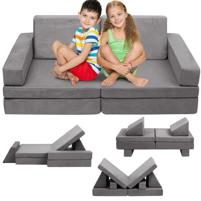 Tolead 6pcs Modular Kids Play Couch, Imaginative Furniture Set, Gray ...