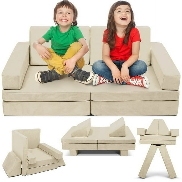Tolead 6pcs Modular Kids Play Couch, Furniture Play Set, Beige ...