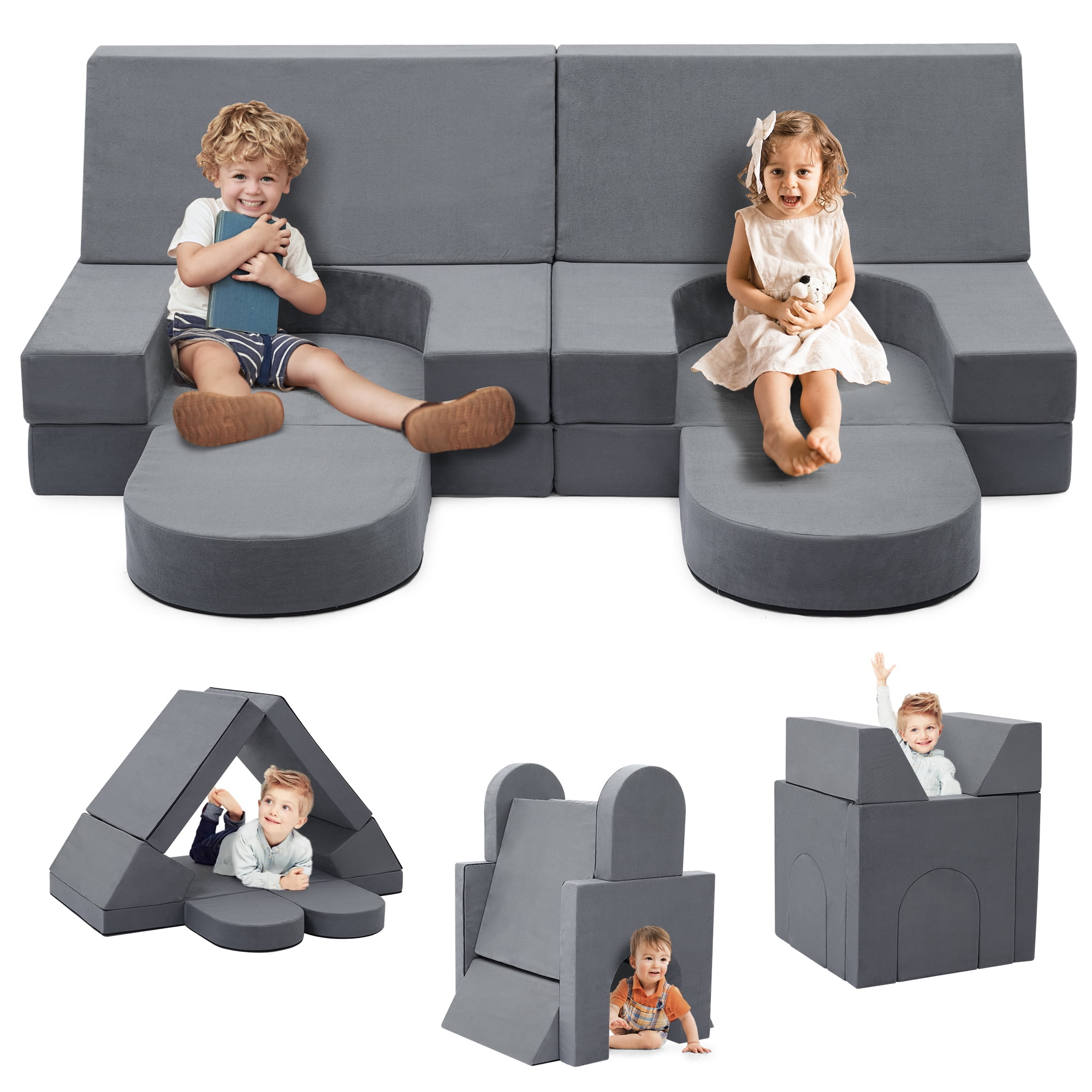 Tolead 7 Pcs Play Convertible Kids Modular Couch with Ottomans, Play ...