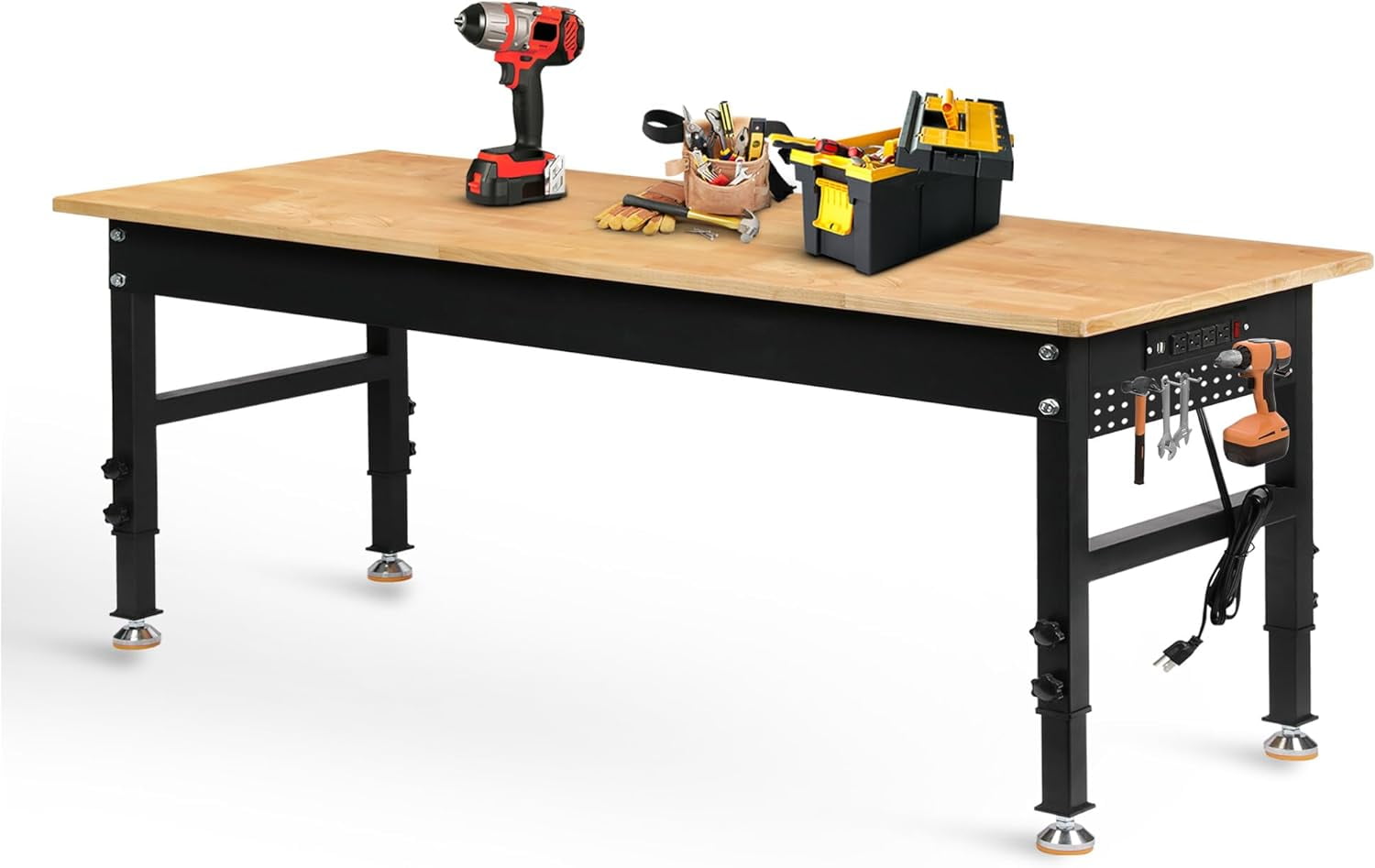 Tolead 70" Heavy-Duty Adjustable Workbench, Rubber Wood Shop Table ...