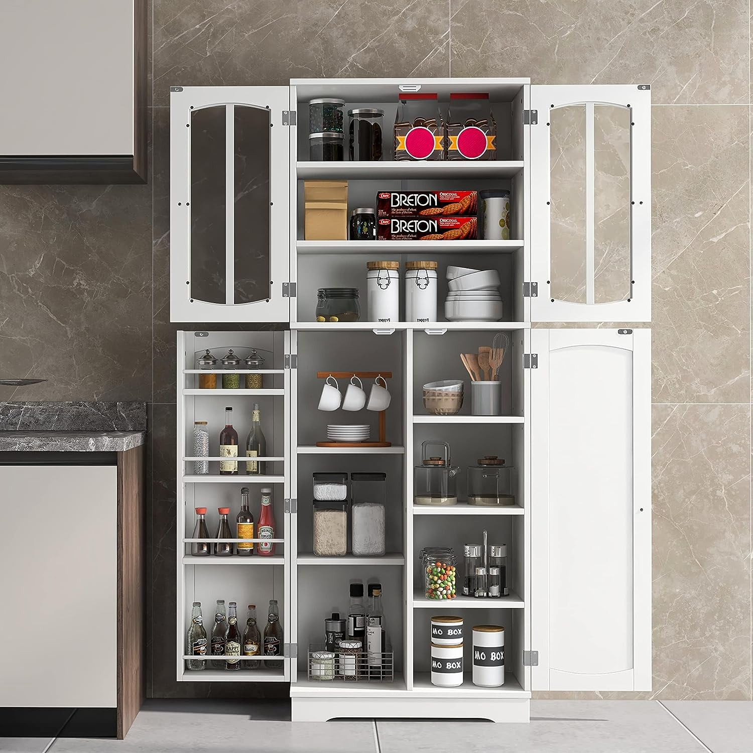 Tolead Wood Kitchen Pantry Storage Cabinet with Doors and Shelves ...