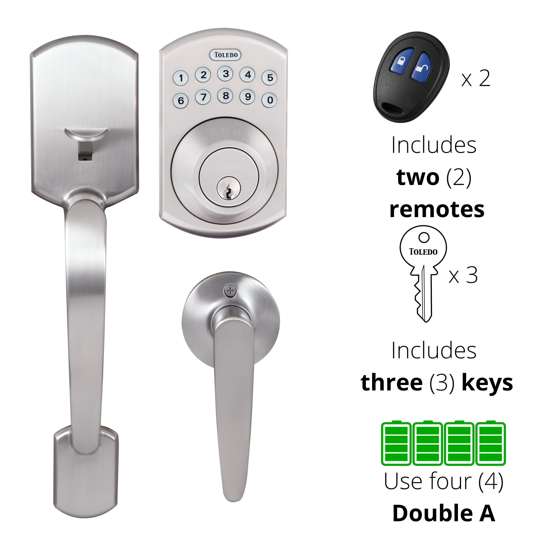 Toledo Alba Electronic Handle Set with Two Remotes in Satin Nickel ...
