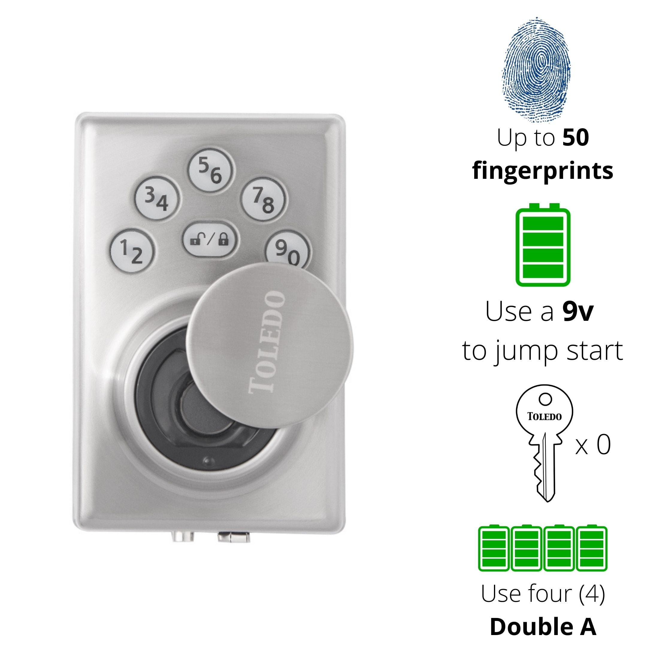 Toledo Electronic Biometric Dedbolt Lock in Satin Stainless Steel ...