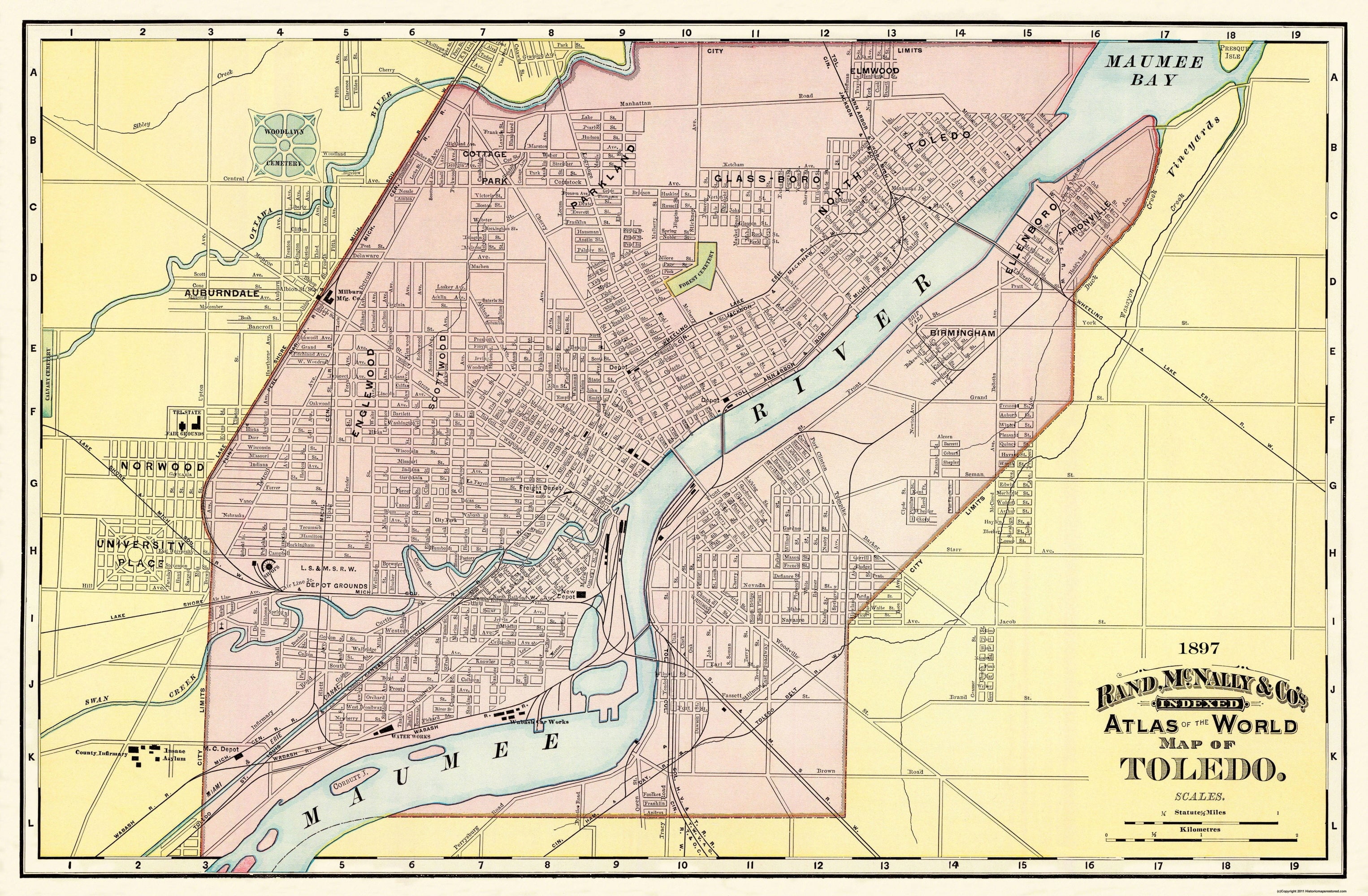 Historic City Map - Toledo Ohio - Rand McNally 1897 - 35.13 x 23 ...