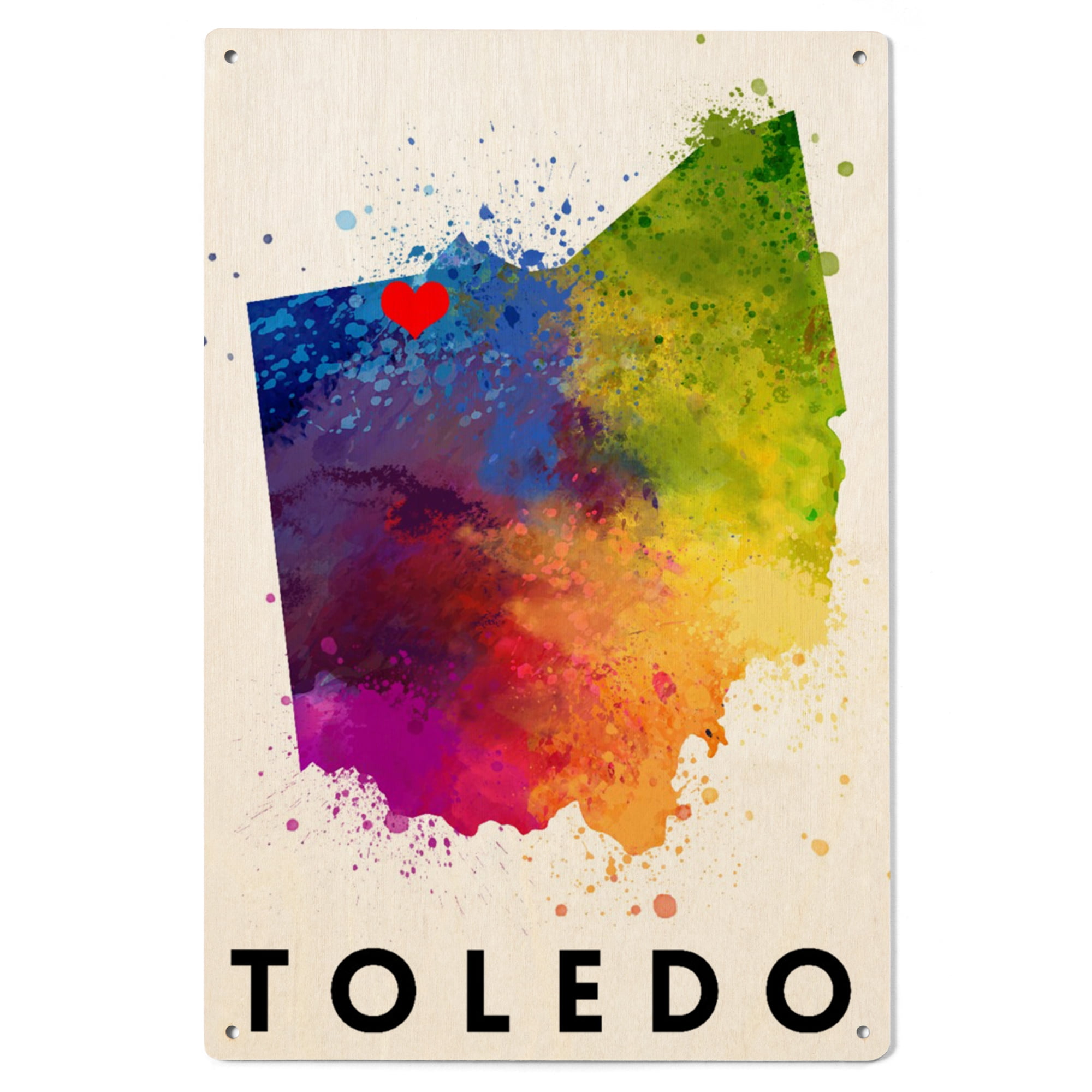 Toledo, Ohio, State Abstract Watercolor, Red Heart Birch Wood Wall Sign ...